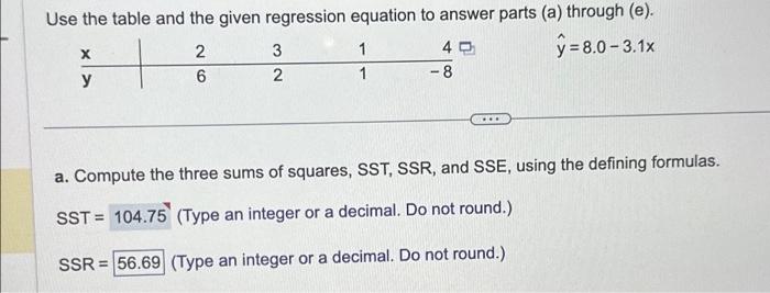 Solved Use the table and the given regression equation to | Chegg.com