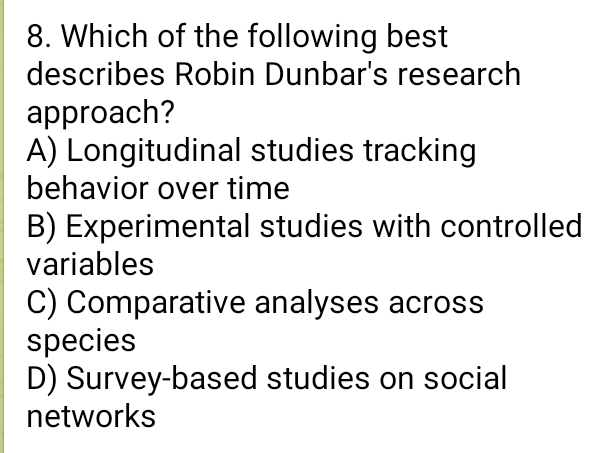 Which of the following best describes Robin Dunbar's | Chegg.com