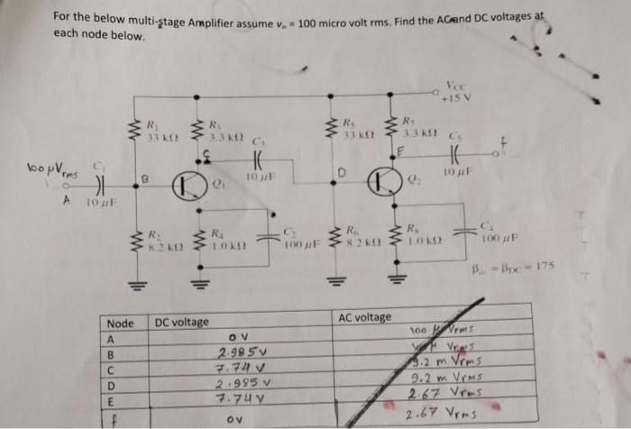 Solved For the below multi-ștage Amplifier assume vn=100 | Chegg.com