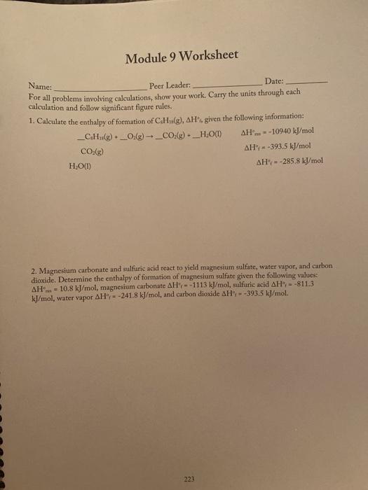 Solved Module 9 Worksheet Name: Peer Leader: Date: For all | Chegg.com