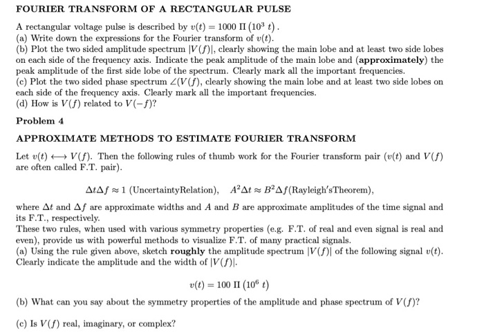 Solved FOURIER TRANSFORM OF A RECTANGULAR PULSE A | Chegg.com