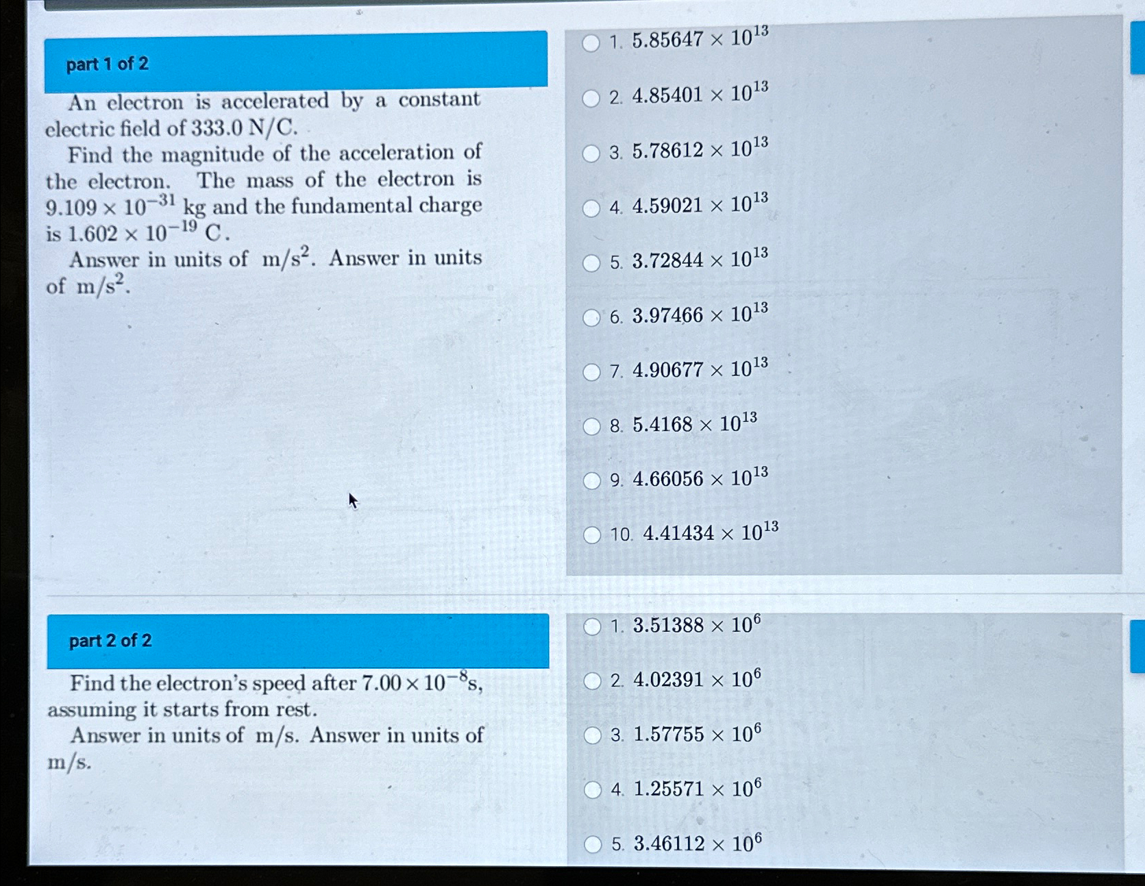 Solved part 1 ﻿of 2An electron is accelerated by a constant | Chegg.com