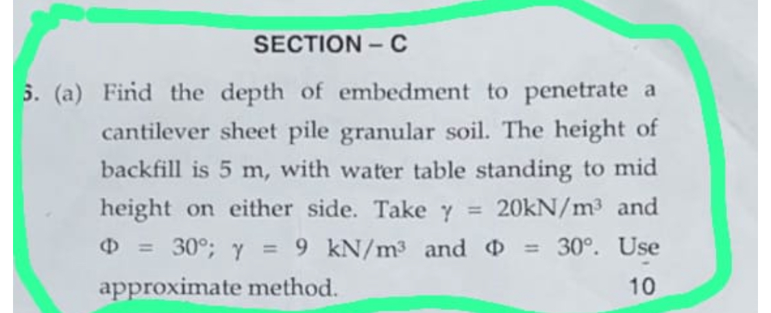 Solved SECTION-C3. (a) ﻿Find the depth of embedment to | Chegg.com