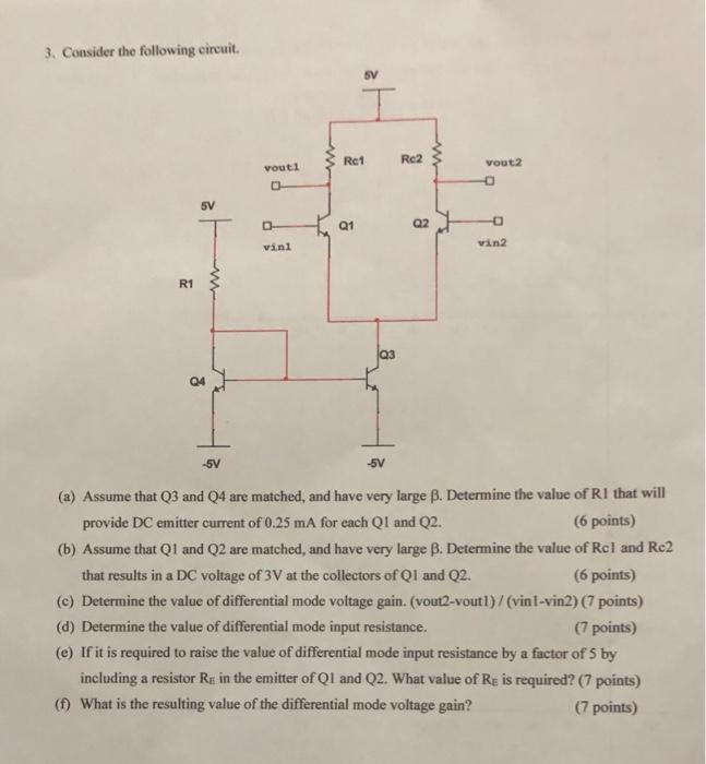 Solved 3. Consider the following circuit. SV T I } Rc1 Re2 | Chegg.com