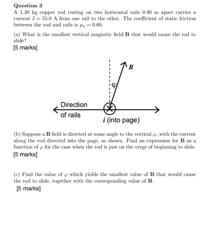 Solved Question 3A 1.20kg ﻿copper rod resting on two | Chegg.com