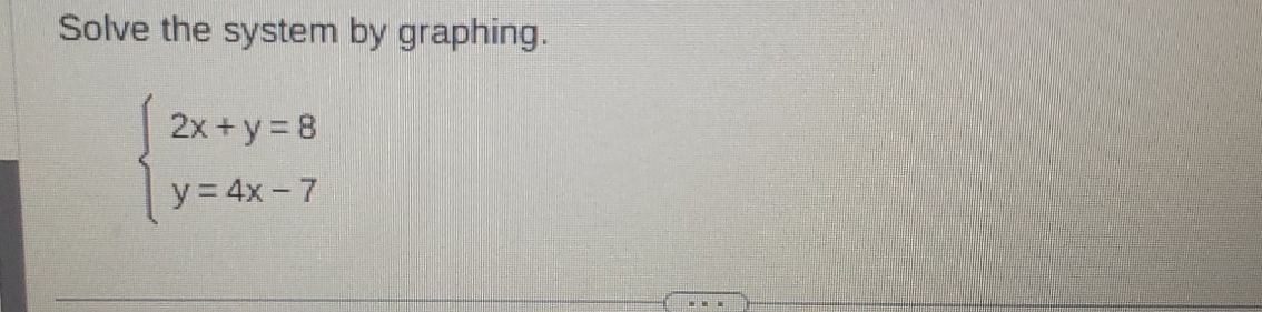 Solved Solve the system by graphing.2x+y=8y=4x-7 | Chegg.com