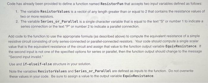 Solved Equivalent resistance calculator (if-elseif-else, | Chegg.com