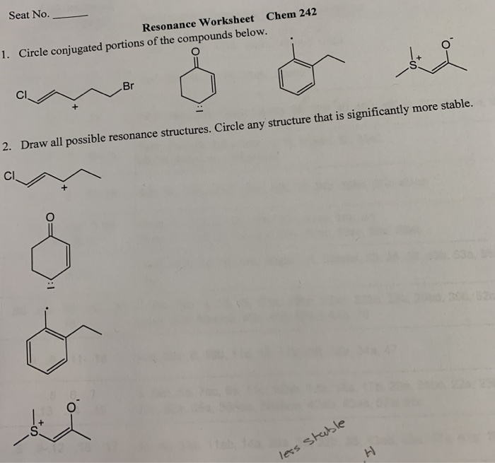 Solved Resonance Worksheet Chem 242 1. Circle conjugated | Chegg.com