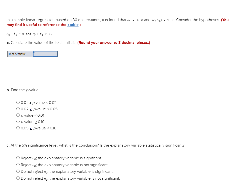 Solved In a simple linear regression based on 30 | Chegg.com