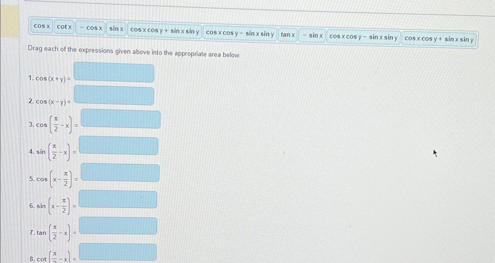 Solved Drag each of the expressions given above into the | Chegg.com
