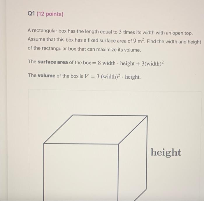 Solved Q1 (12 points) A rectangular box has the length equal | Chegg.com