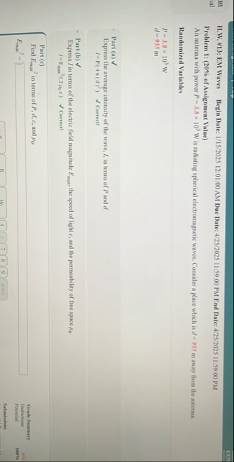 Solved II.W. ﻿#13: EM Waves Begin Date: 1/15/2025 12:01:00 | Chegg.com