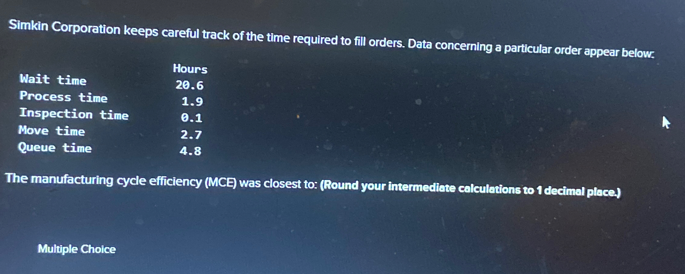 Solved Simkin Corporation keeps careful track of the time | Chegg.com