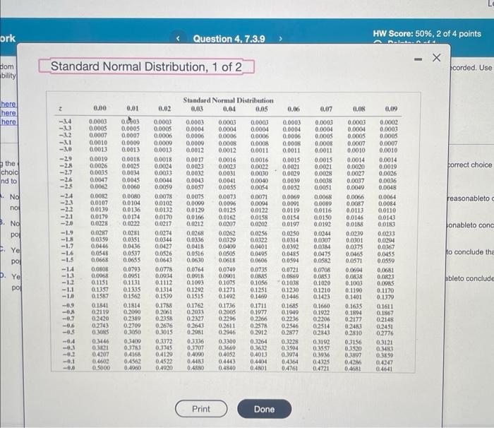 Solved Standard Normal Distribution, 1 of 2 corded. | Chegg.com