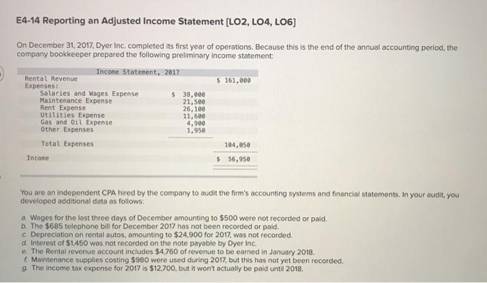 Solved E4-14 Reporting an Adjusted Income Statement (LO2, | Chegg.com