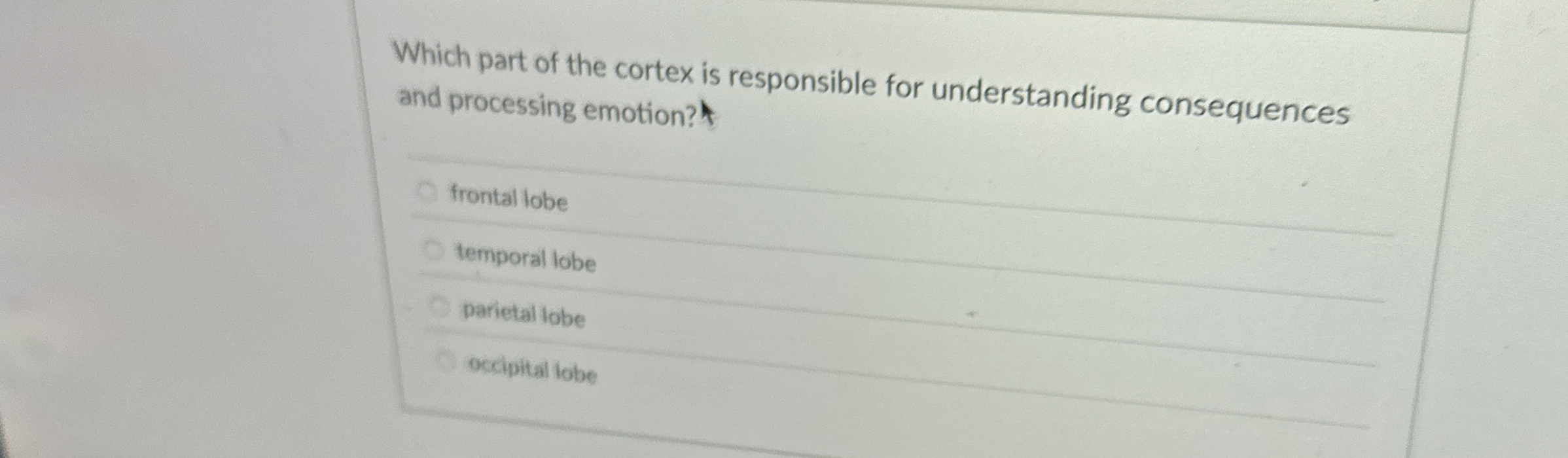 Solved Which part of the cortex is responsible for | Chegg.com