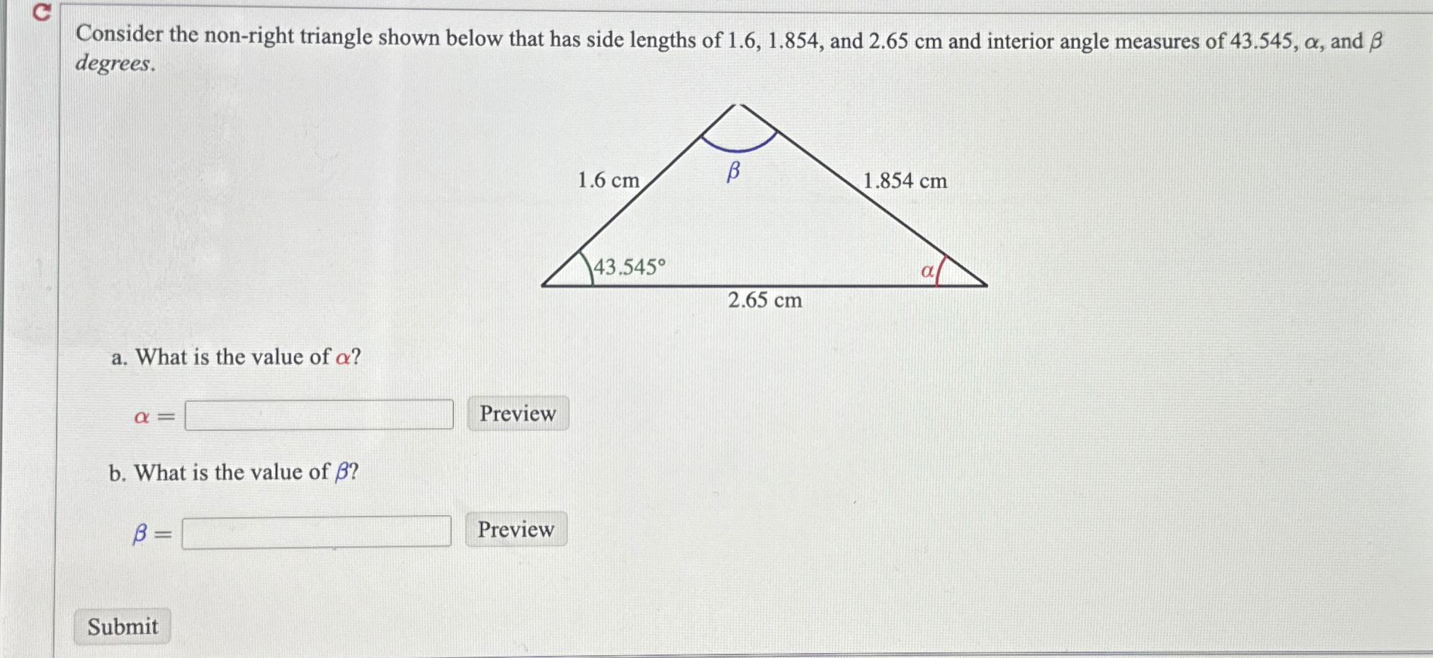 Solved Consider the non-right triangle shown below that has | Chegg.com