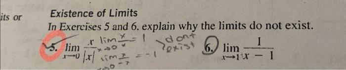 Solved Existence of Limits In Exercises 5 and 6. explain why | Chegg.com