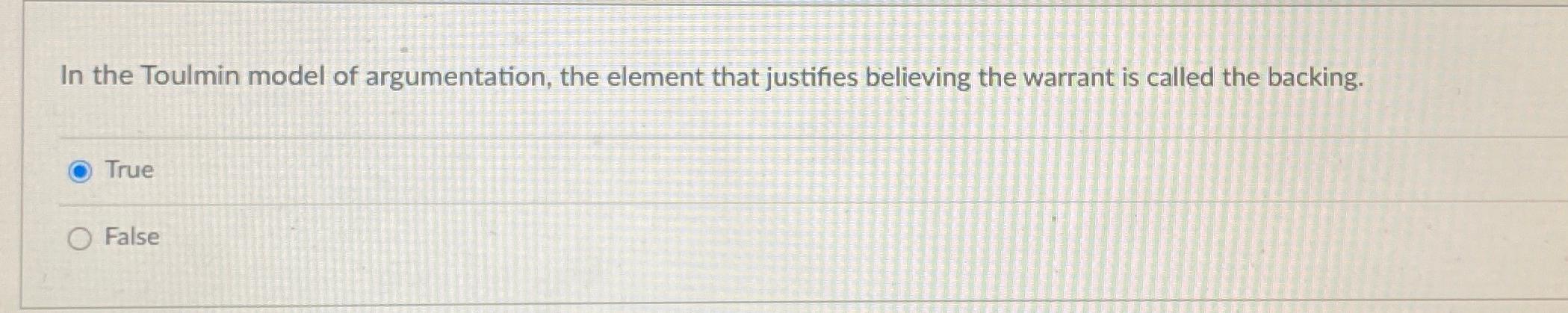 Solved In the Toulmin model of argumentation, the element | Chegg.com