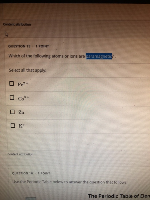 Solved Content attribution QUESTION 15 - 1 POINT Which of | Chegg.com
