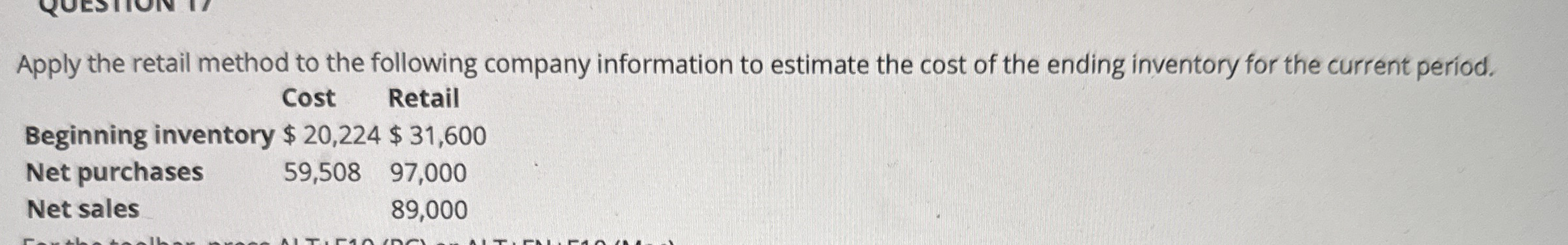 Solved Apply the retail method to the following company | Chegg.com