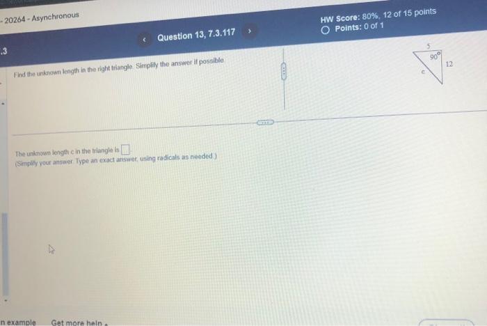 Solved Find the unkacwn length in the right triangle. | Chegg.com