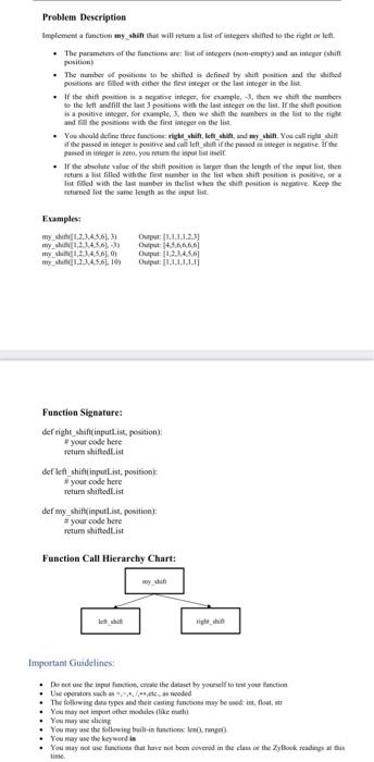Solved Problem Description Implement a function my shift | Chegg.com