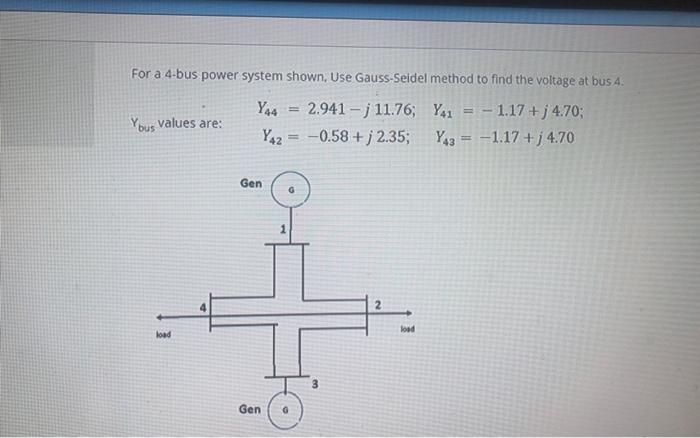 Solved For a 4-bus power system shown, Use Gauss-Seidel | Chegg.com