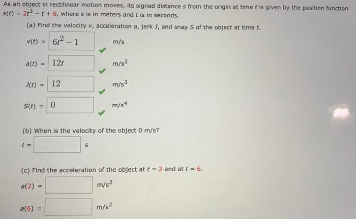 Solved As an object in rectilinear motion moves, its signed | Chegg.com
