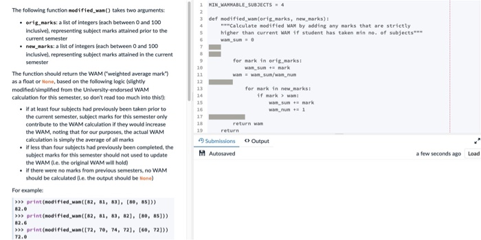 Solved 1 MIN_WAMMABLE_SUBJECTS 4 The following function | Chegg.com