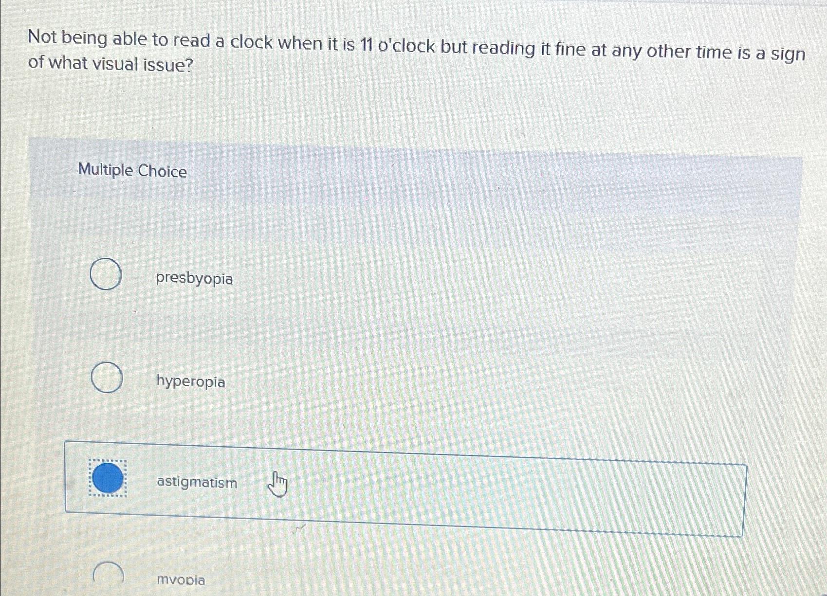 Solved Not being able to read a clock when it is 11 ﻿o'clock | Chegg.com