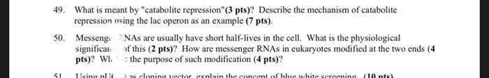 Solved 49. What is meant by "catabolite repression" (3 pts)? | Chegg.com