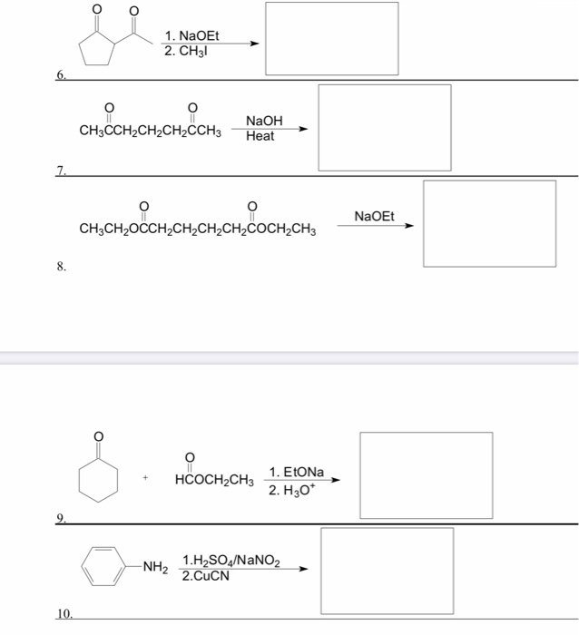 Solved O o 1. NaOET 2. CH31 6. CH3CCH2CH2CH2CCH3 NaOH Heat | Chegg.com