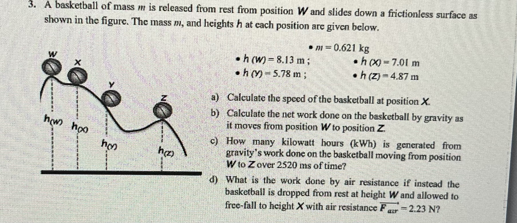 Solved A basketball of mass m ﻿is released from rest from | Chegg.com