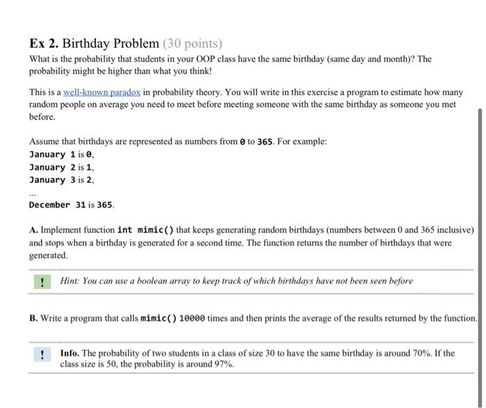 Solved Ex 2. Birthday Problem (30 points) What is the | Chegg.com