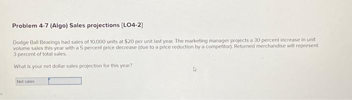 Solved Problem 4-7 (Algo) Sales projections [LO4-2] Dodge | Chegg.com