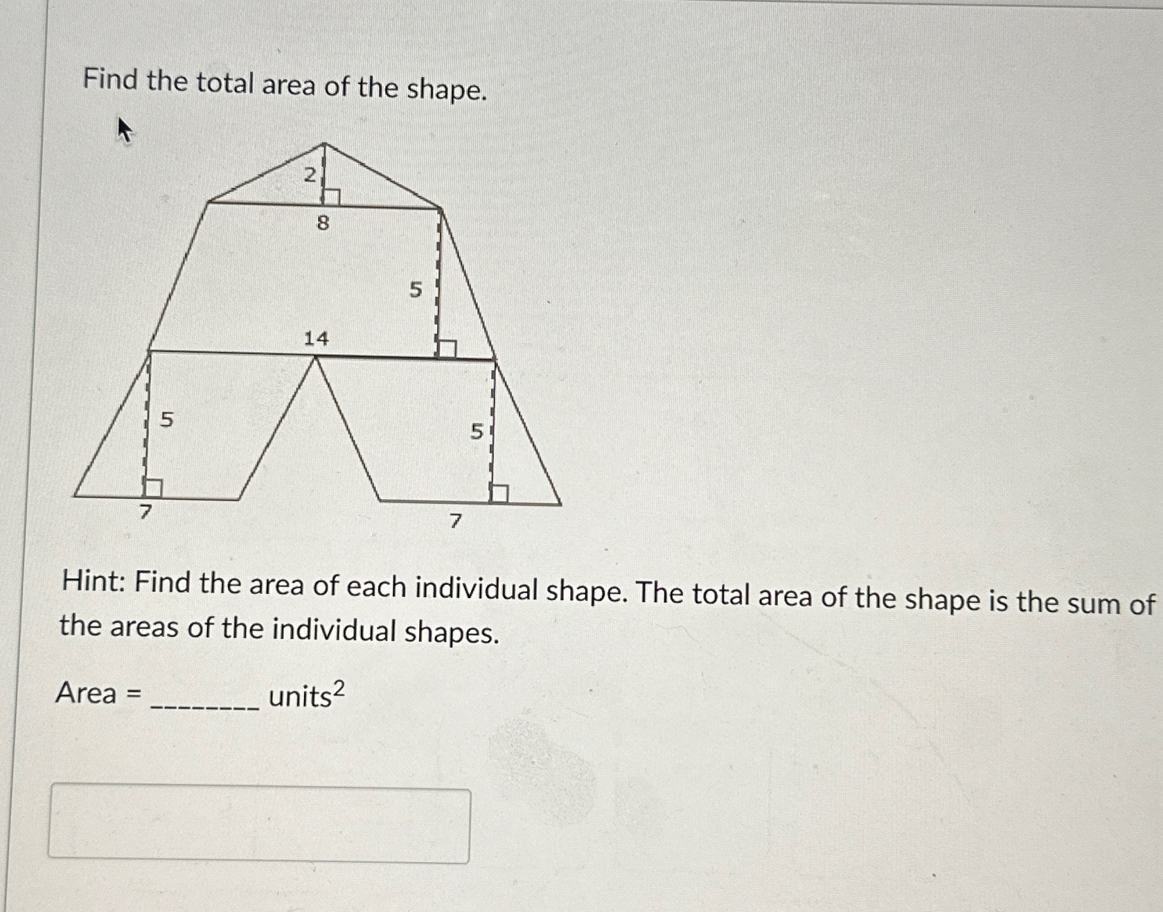 Solved Find the total area of the shape.Hint: Find the area | Chegg.com