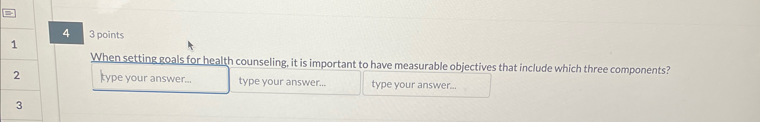 Solved 43 ﻿pointsWhen setting goals for health counseling, | Chegg.com