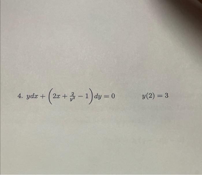 Solved ydx+(2x+y22−1)dy=0y(2)=3 | Chegg.com