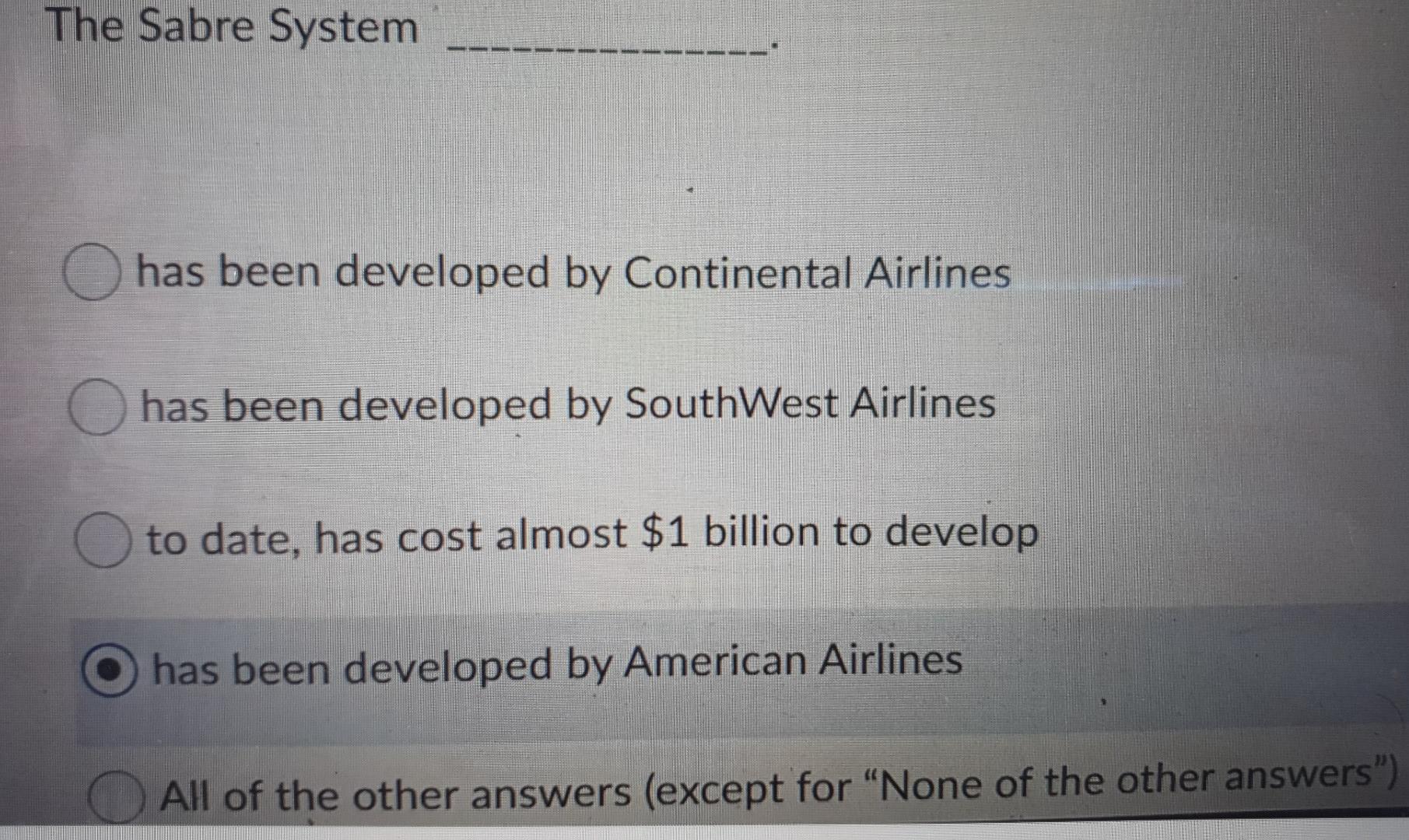 Solved The Sabre System has been developed by Continental | Chegg.com