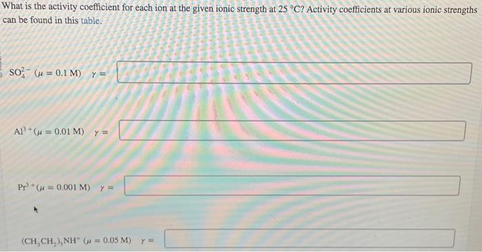 Solved What is the activity coefficient for each ion at the | Chegg.com