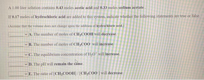 Solved A 1.00 liter solution contains 0.43 moles acetic acid | Chegg.com