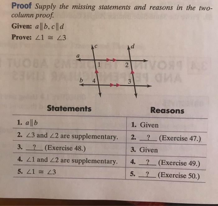 Solved Proof Supply The Missing Statements And Reasons In
