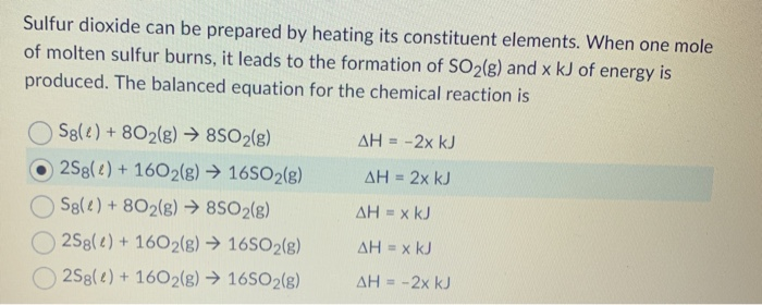 Solved Sulfur dioxide can be prepared by heating its | Chegg.com