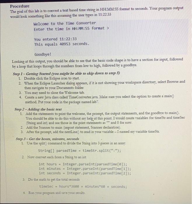 Solved Procedure The goal of this lab is to convert a text | Chegg.com