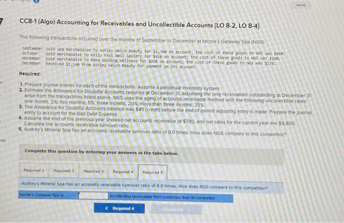 Solved CC8-1 (Algo) Accounting for Receivables and | Chegg.com