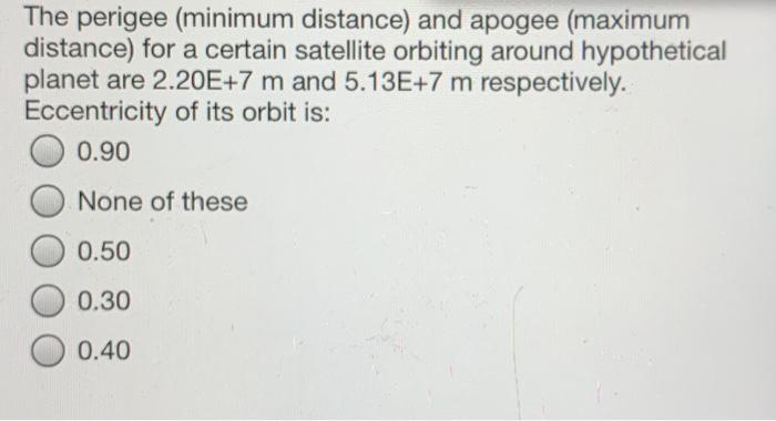 Solved The perigee (minimum distance) and apogee (maximum | Chegg.com