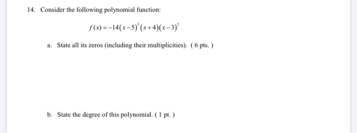 Solved 14 Consider The Following Polynomial Function 1420