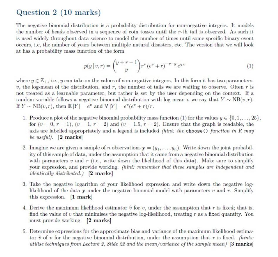 Solved The negative binomial distribution is a probability | Chegg.com