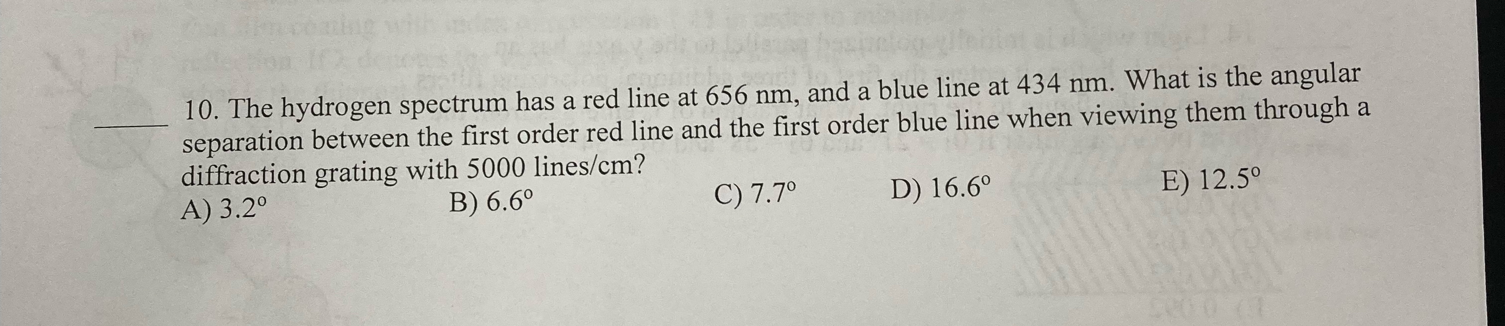 Solved The hydrogen spectrum has a red line at 656nm, ﻿and a | Chegg.com